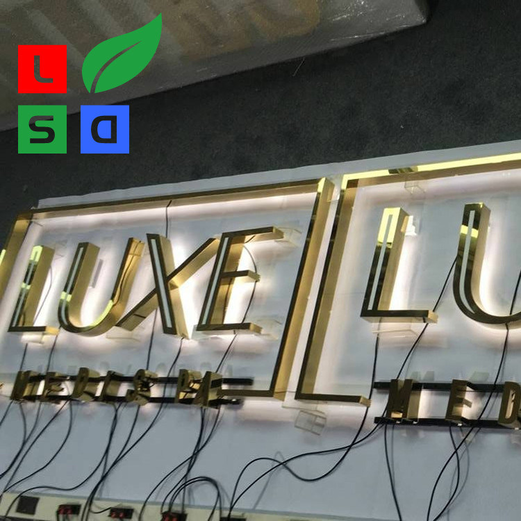 Acrylic Material LED Channel Letters Backlit Sign Gold Polished DC12V